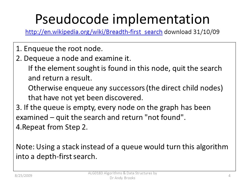 Alg0183 Algorithms And Data Structures Lecture 20 U Unweighted Breadth