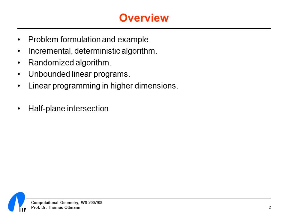 Linear Programming Computational Geometry Ws 200708 Lecture 7 Part 6006
