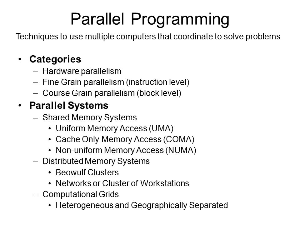 Parallel Programming Categories Hardware Parallelism Fine Grain