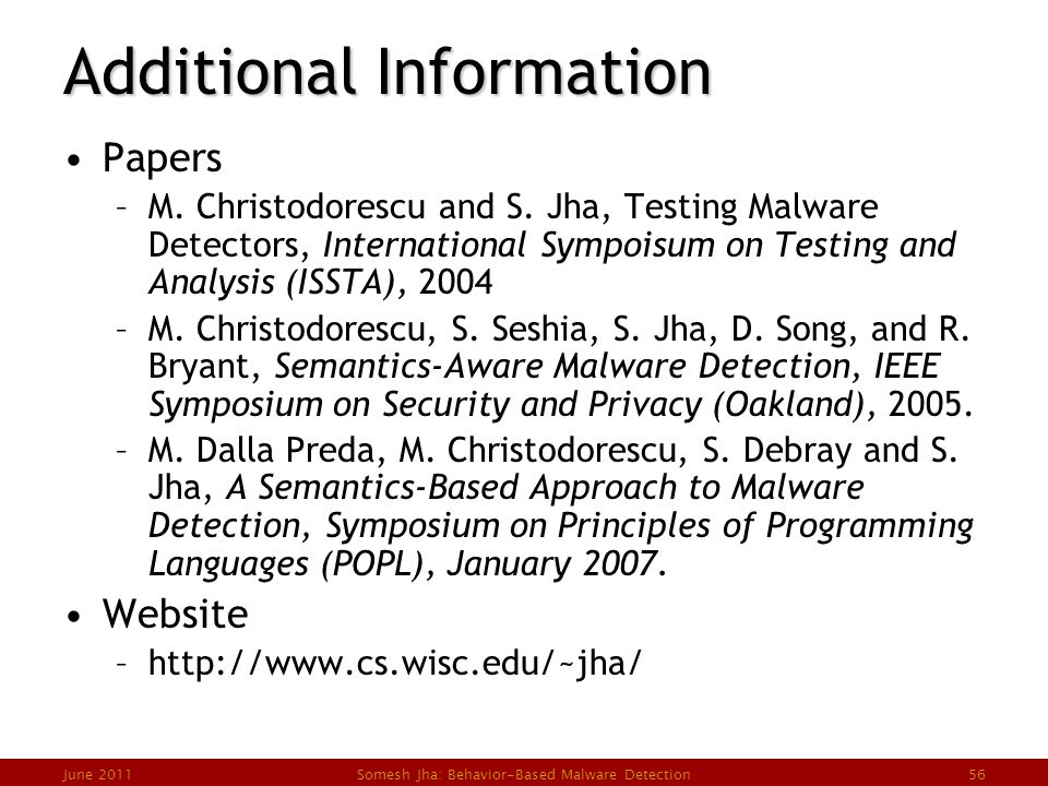Behavior-based Malware Detection Somesh Jha University Of Wisconsin