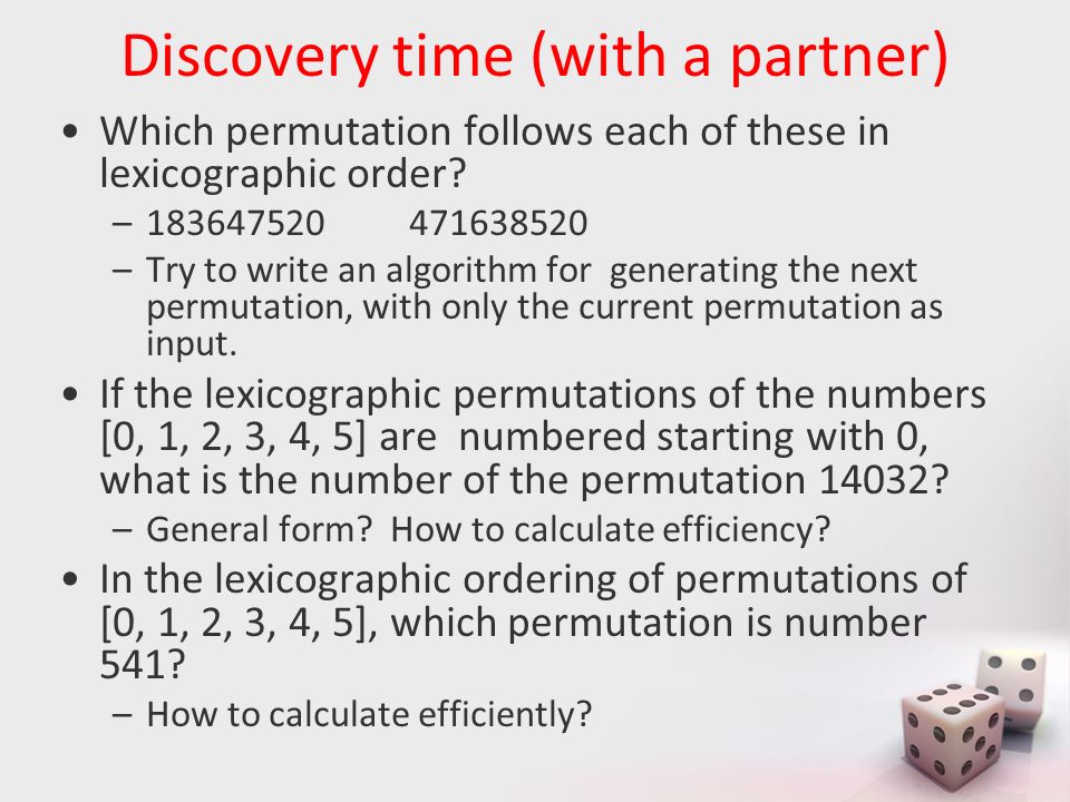 Ma Csse 473 Day 17 Permutations By Lexicographic Order Number Ppt Download