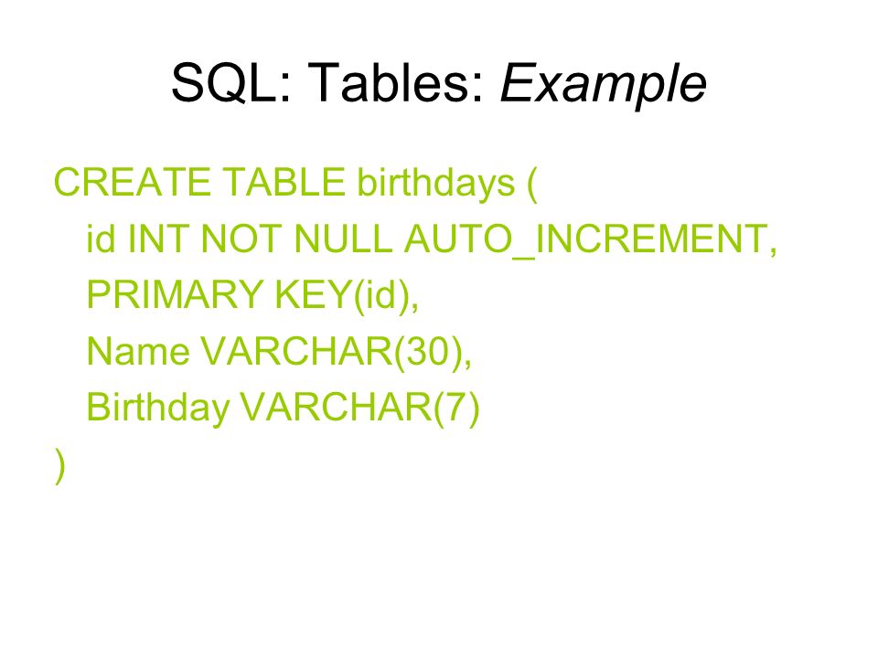 Php Mysql Sql Tables Create Table Tablename Fieldname Typelength