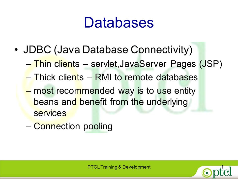 Databases Jdbc Java Database Connectivity Thin Clients Servlet 