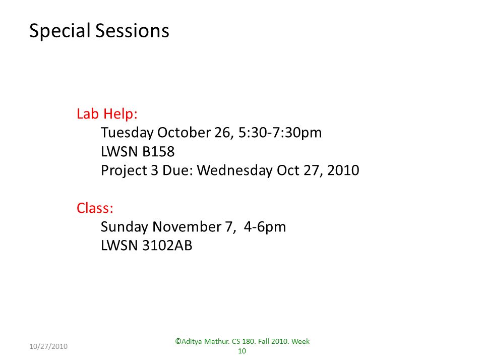 Cs 180 Problem Solving And Object Oriented Programming Fall 2010 Notes 5940