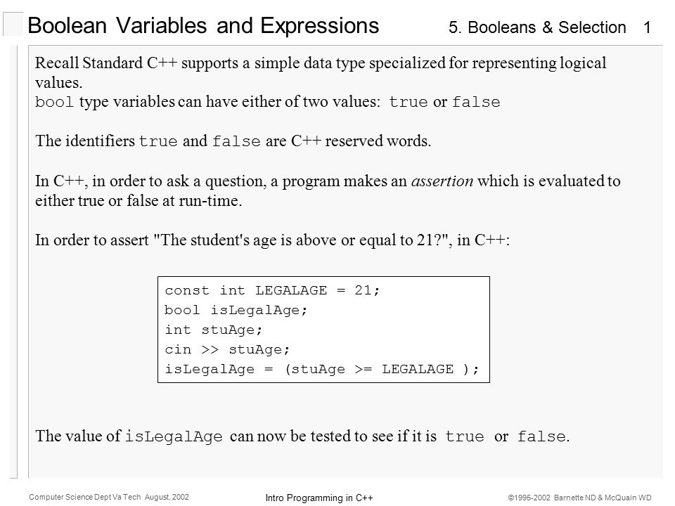 5 Booleans And Selection Intro Programming In C Computer Science Dept