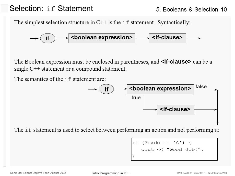 5 Booleans And Selection Intro Programming In C Computer Science Dept