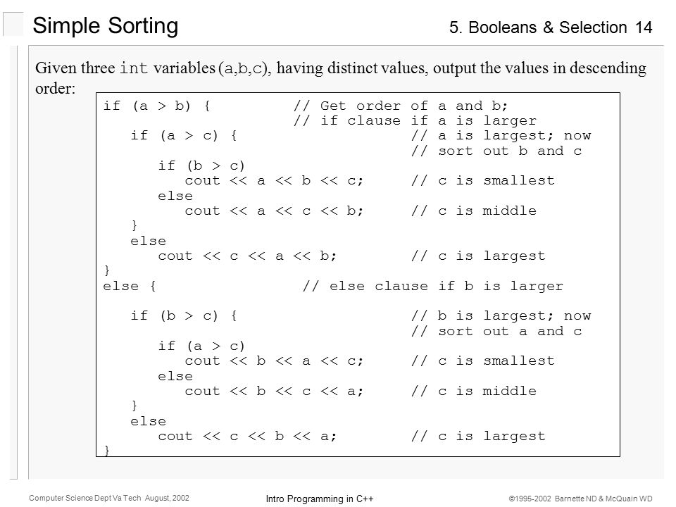 5 Booleans And Selection Intro Programming In C Computer Science Dept