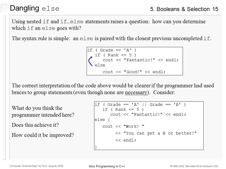 5 Booleans And Selection Intro Programming In C Computer Science Dept