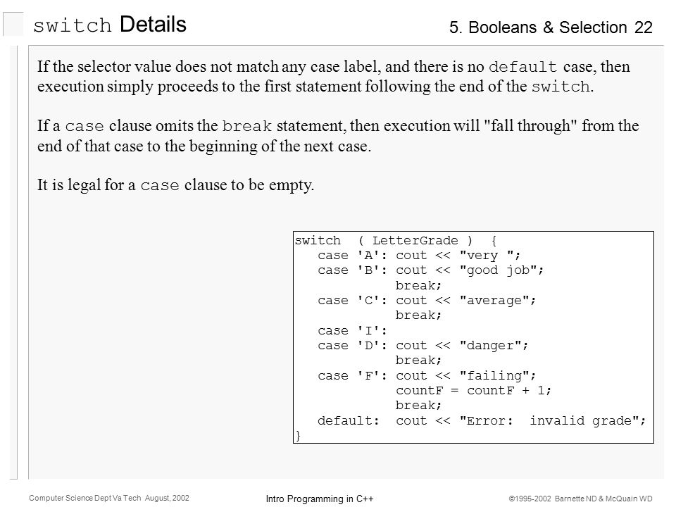 5 Booleans And Selection Intro Programming In C Computer Science Dept