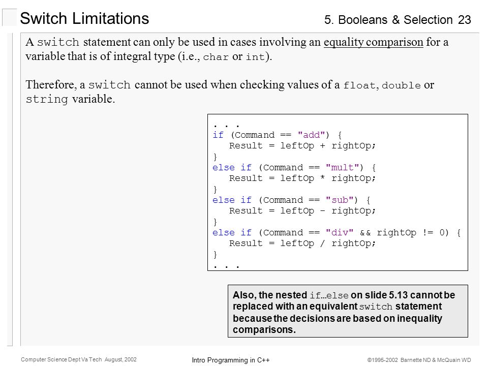 5 Booleans And Selection Intro Programming In C Computer Science Dept