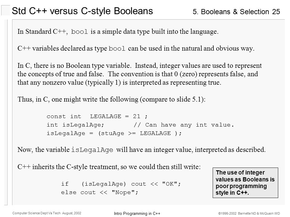 5 Booleans And Selection Intro Programming In C Computer Science Dept