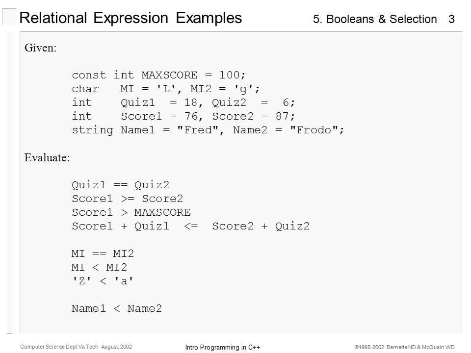 5 Booleans And Selection Intro Programming In C Computer Science Dept