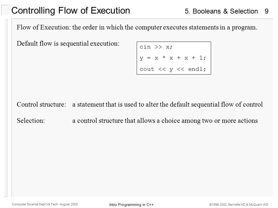 5 Booleans And Selection Intro Programming In C Computer Science Dept