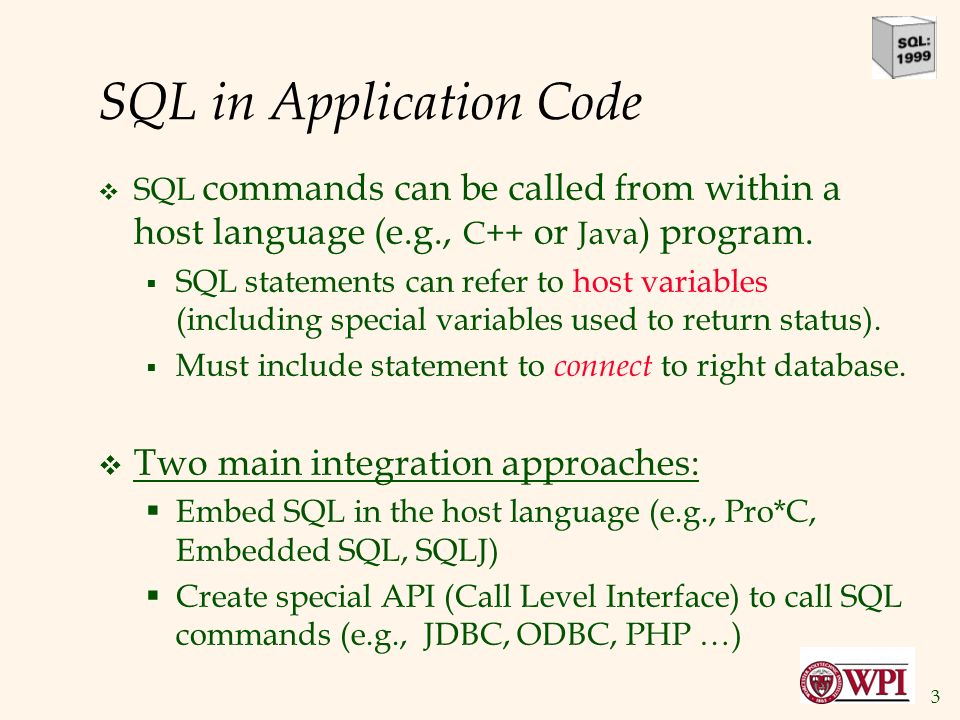 1 Database Application Development Chapter 6 2 Overview Sql In Application Code Embedded Sql
