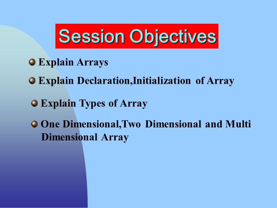Mahendran Session Objectives Explain Declarationinitialization Of Array Explain Types Of Array 5424
