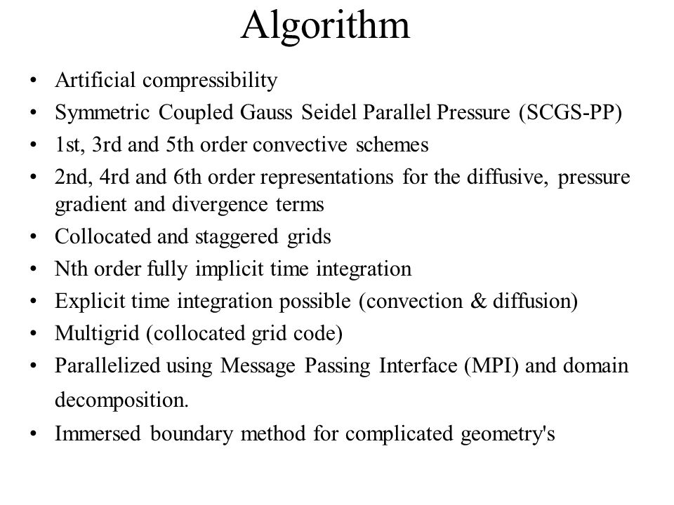 Algorithm Artificial Compressibility Symmetric Coupled Gauss Seidel Parallel Pressure Scgs Pp
